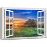IDEA4WALL Window Scenery Sunrise Blue Wild Flowers In A Spring Field ...