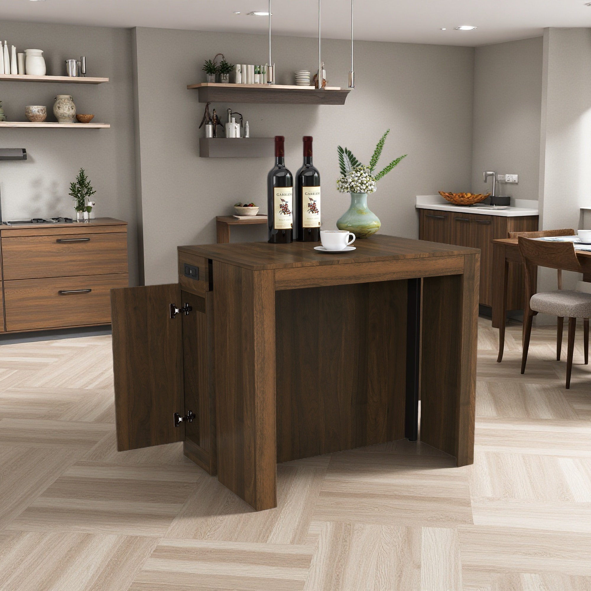 Latitude Run® Multifunctional Extendable Dining Table With Outlet ...