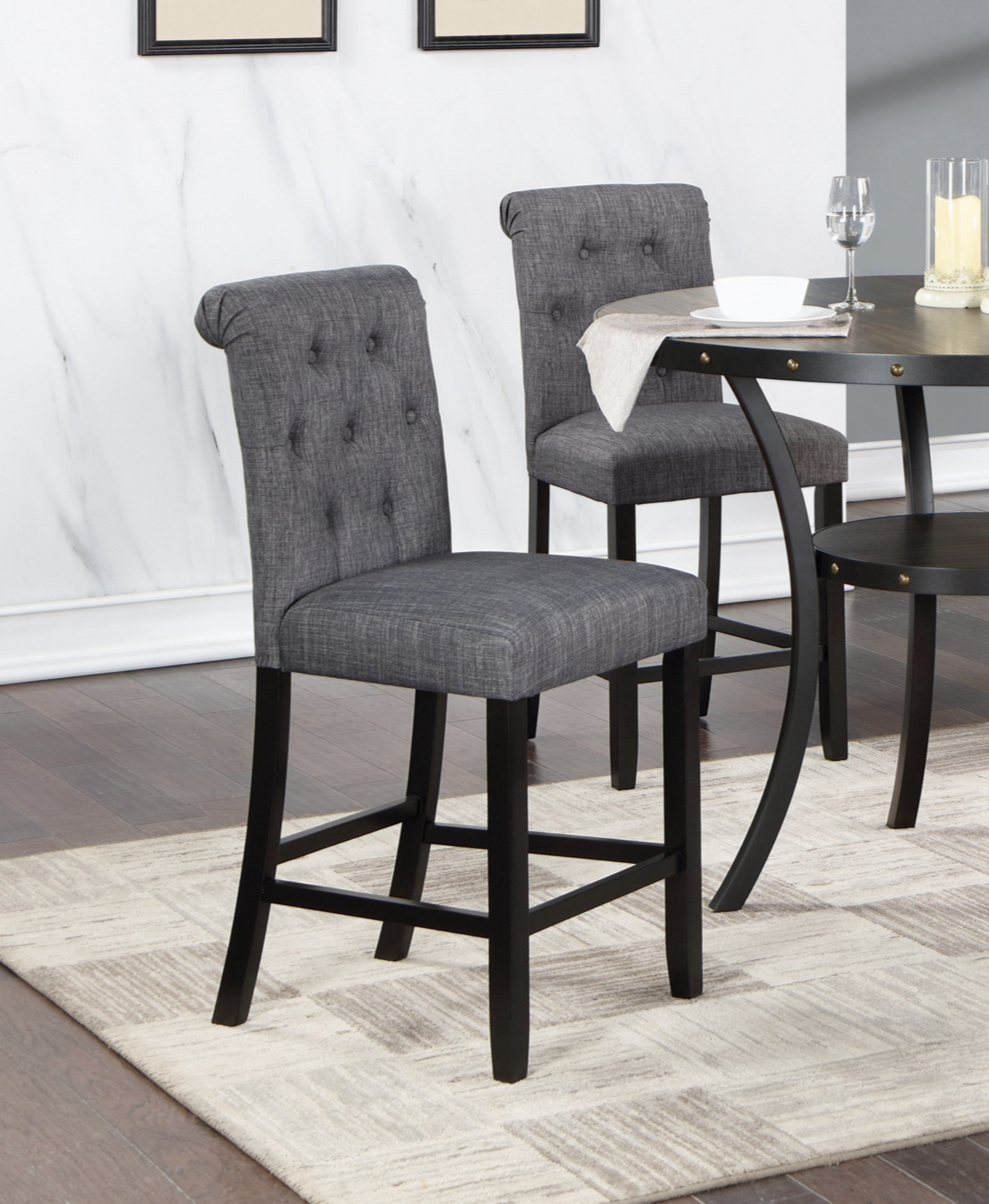 Wenty Charcoal Fabric Set Of 2Pc Counter Height Dining Chairs ...