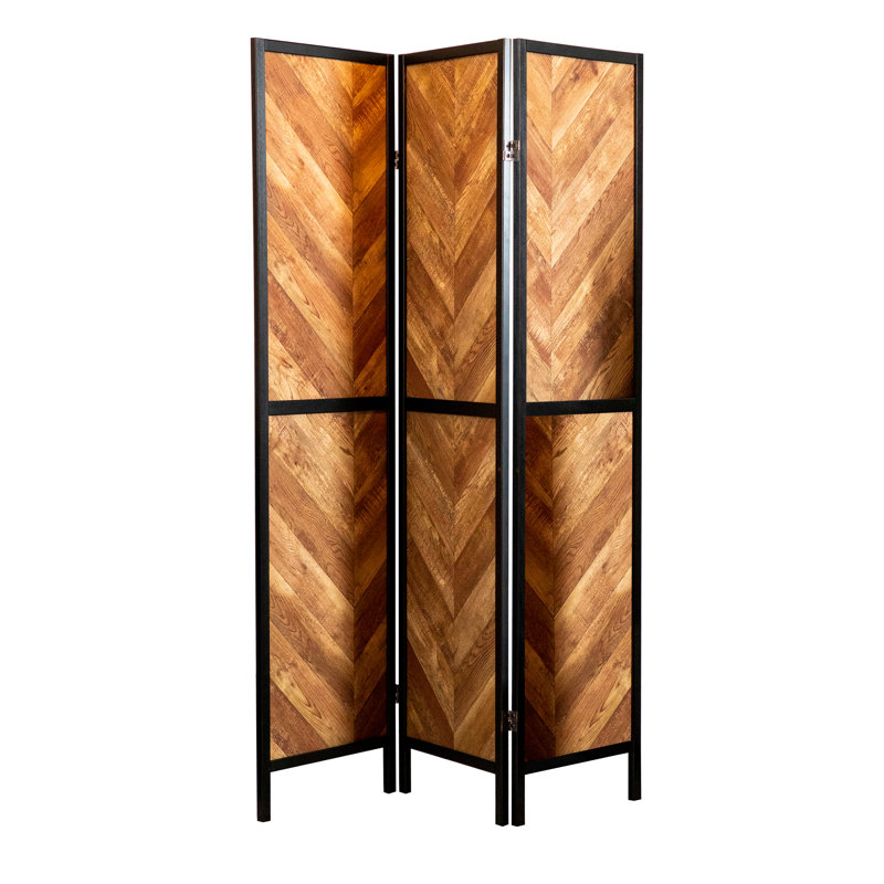 17 Stories Mervela Herringbone Pattern 3-panel Screen Rustic Tobacco ...