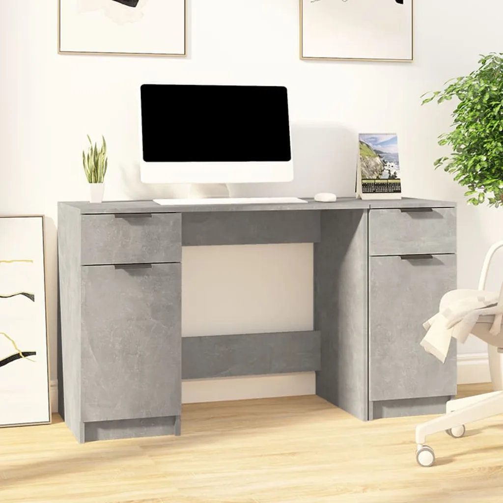 vidaXL Desk with Side Cabinet Storage Study Computer Table Engineered ...