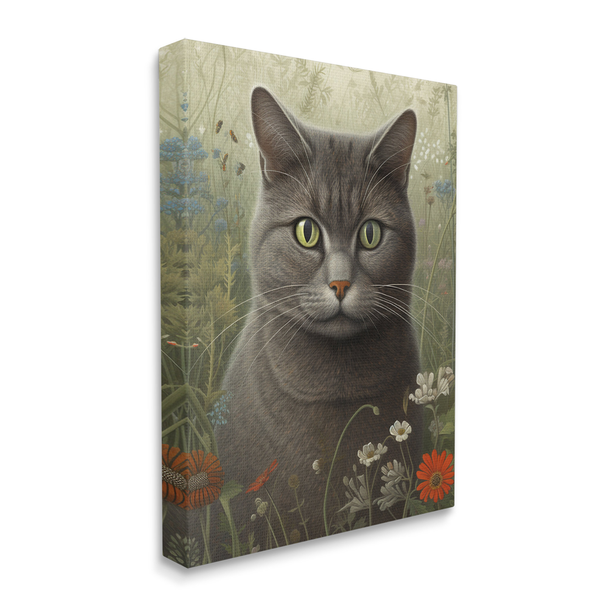 Winston Porter Grey Cat In Flower Field On Canvas by LSR Design Studio ...