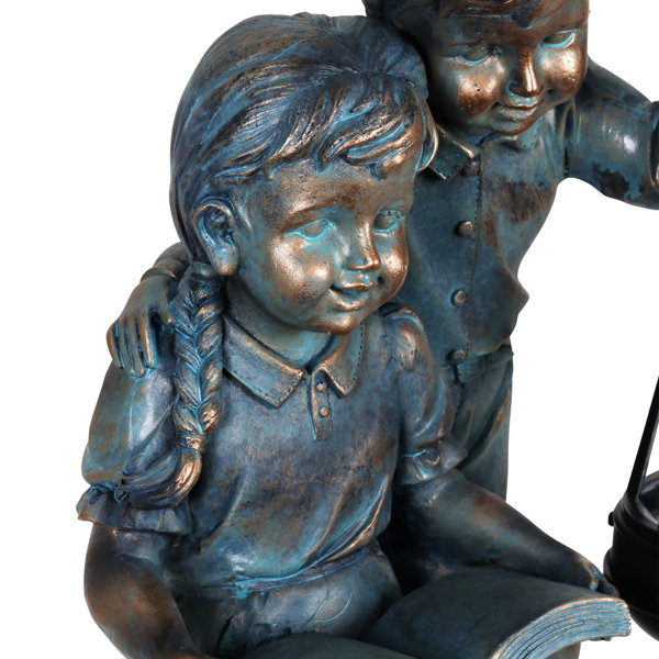 Exhart Solar Antique Innocence Faux Bronze Boy and Girl Statue, 9 by 15 ...