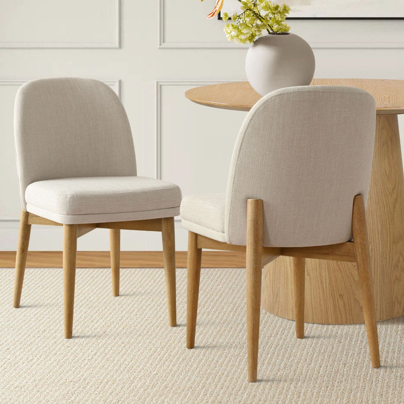 George Oliver Linen Upholstered Parson Chair with Solid Wood Legs ...