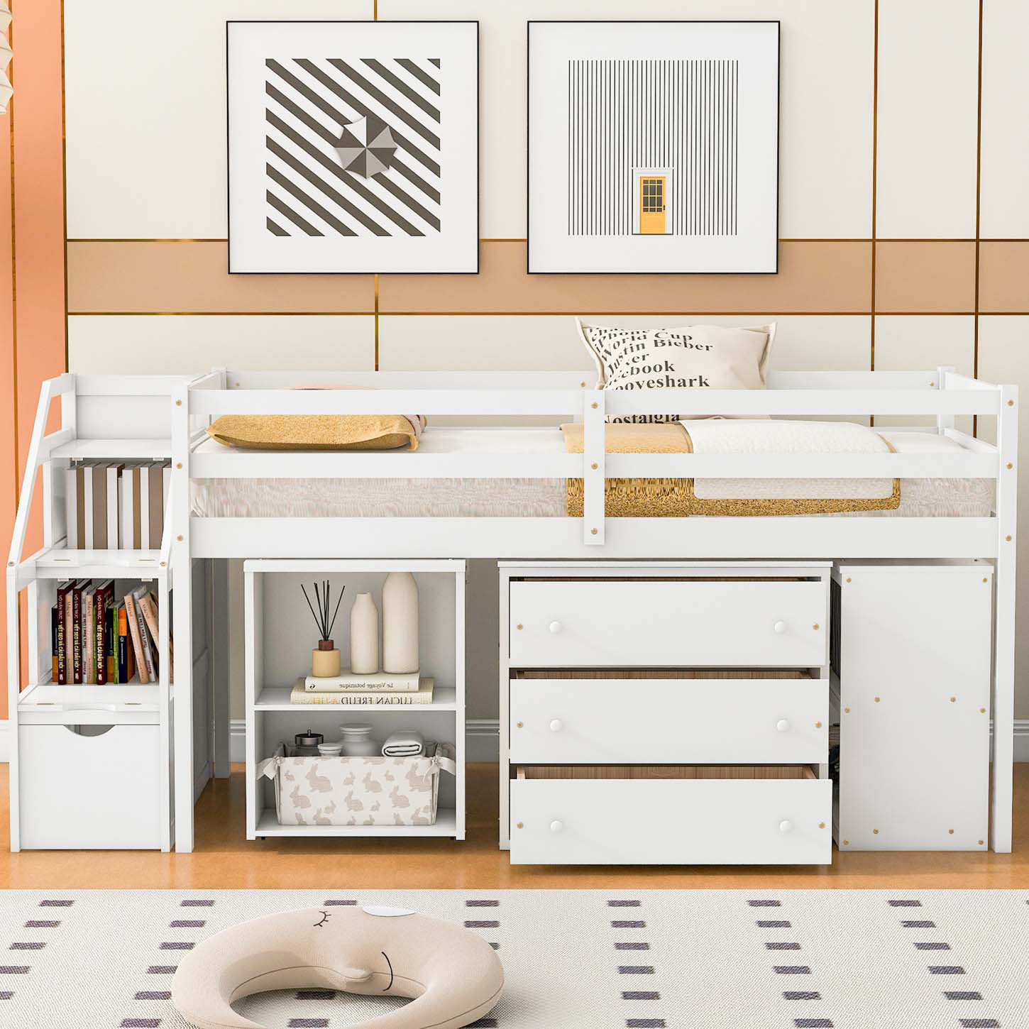 Harriet Bee Loft Bed With Retractable Writing Desk And 3 Drawers, Loft ...