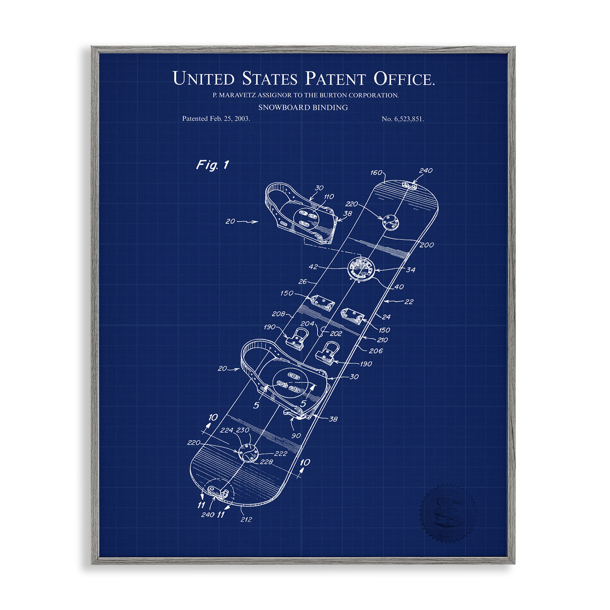 Stupell Industries Snowboard Binding Blueprint Framed Giclee Art by ...