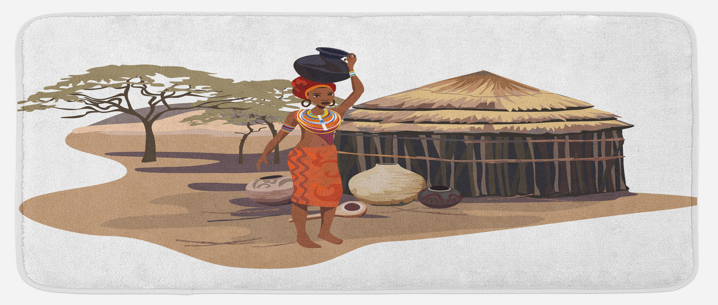 East Urban Home Native Woman Carrying A Pot Hut Tree Natural Landscape ...