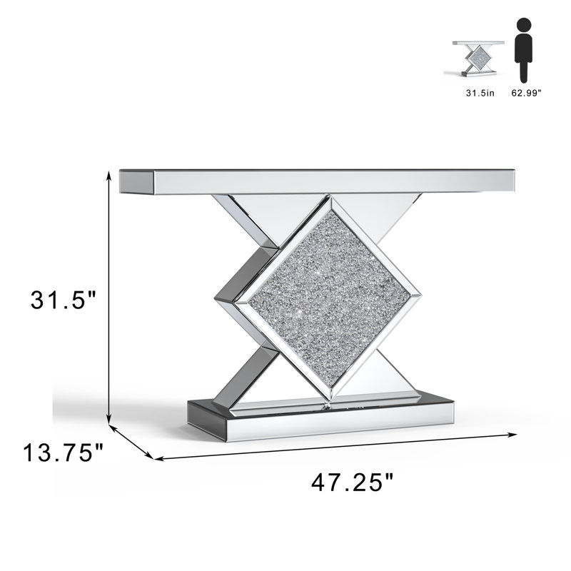 Everly Quinn Amla 47.25" Mirrored Glass Console Table Entryway Living ...