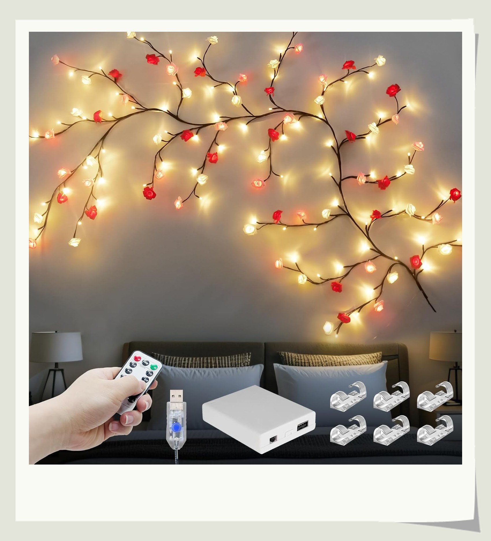 The Holiday Aisle® 7.55FT Rose Willow Branch Clarklake, 144 LED 24 ...