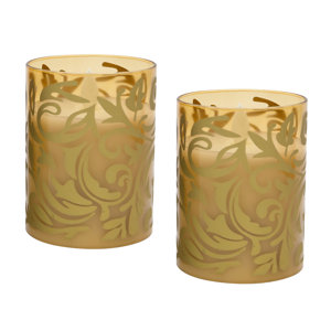 The Holiday Aisle® Gold Jacquard Battery Operated Glass LED Candles ...