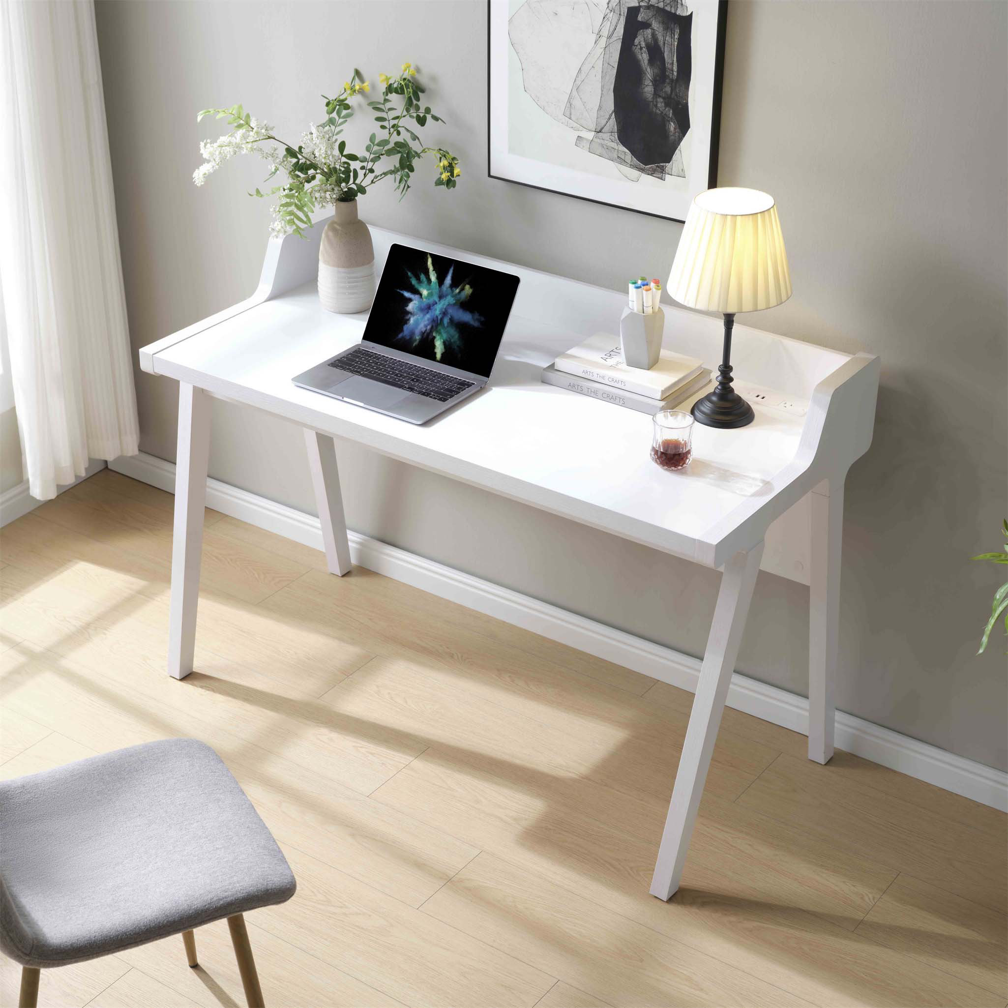George Oliver Modern Home Office Writing Desk With Grounded Outlet, USB ...