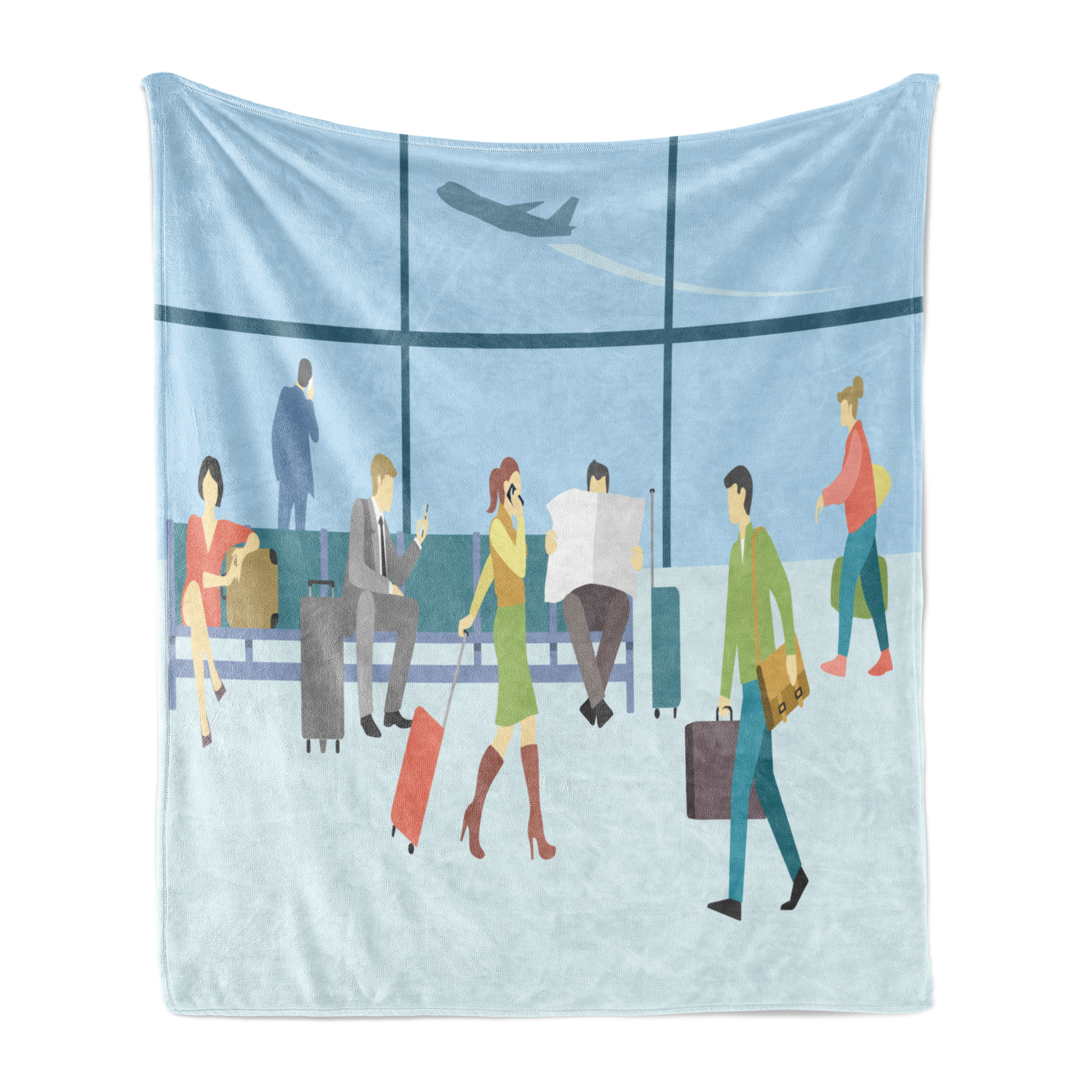 Ambesonne Airport Fleece Throw Blanket Waiting Lounge at Terminal ...
