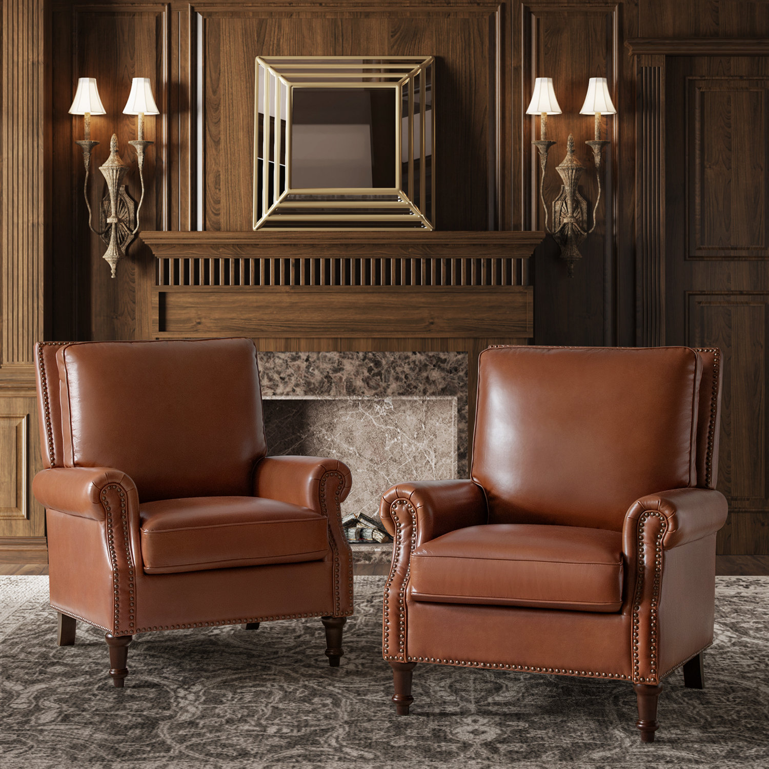 Canora Grey Wajeeh 33"W Mid-Century Modern Oil Wax Genuine Leather ...