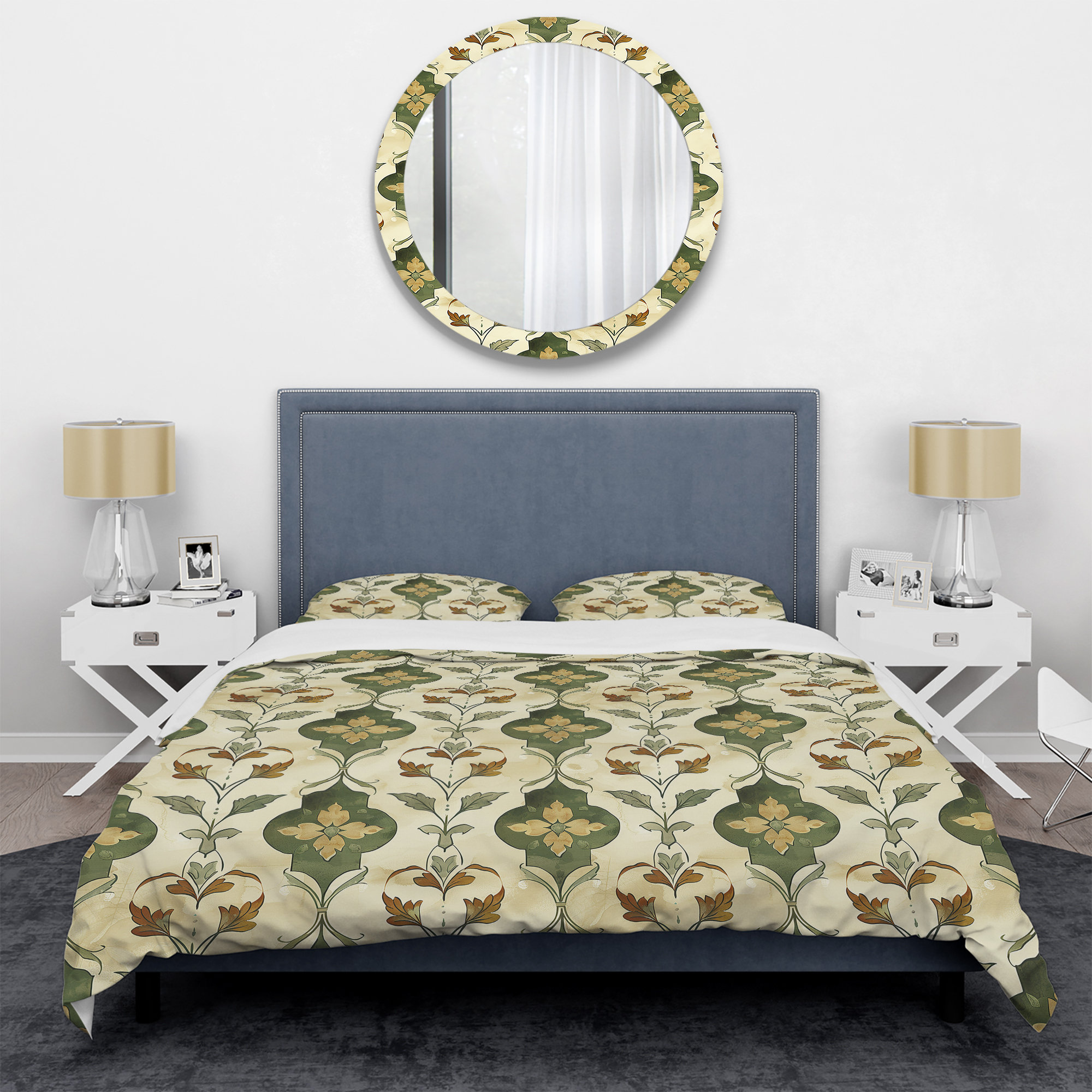 Design Art Brown Green Trellis Pattern I - Modern Duvet Cover Set | Wayfair