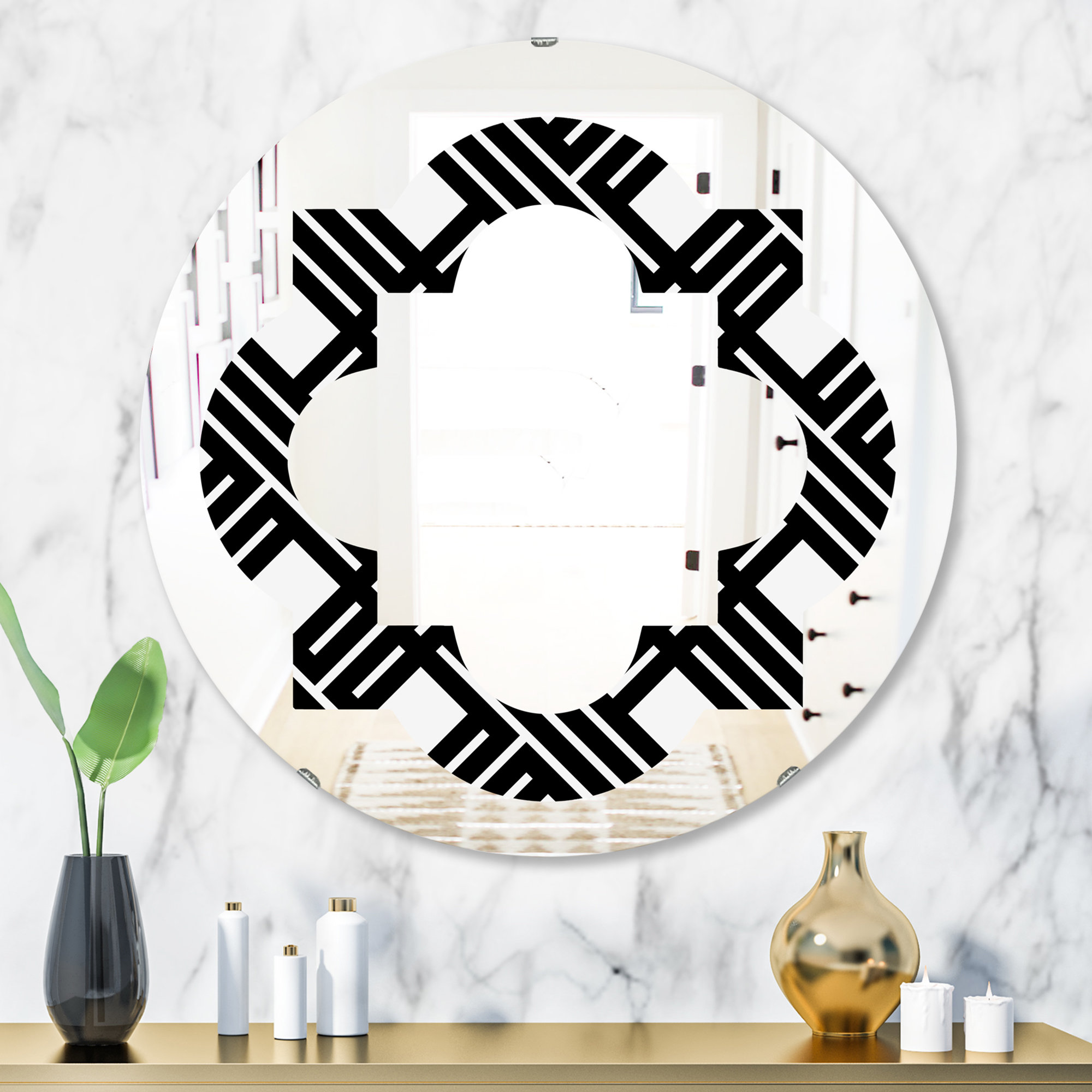 East Urban Home Monochrome Geometric Pattern II Quatrefoil Modern ...