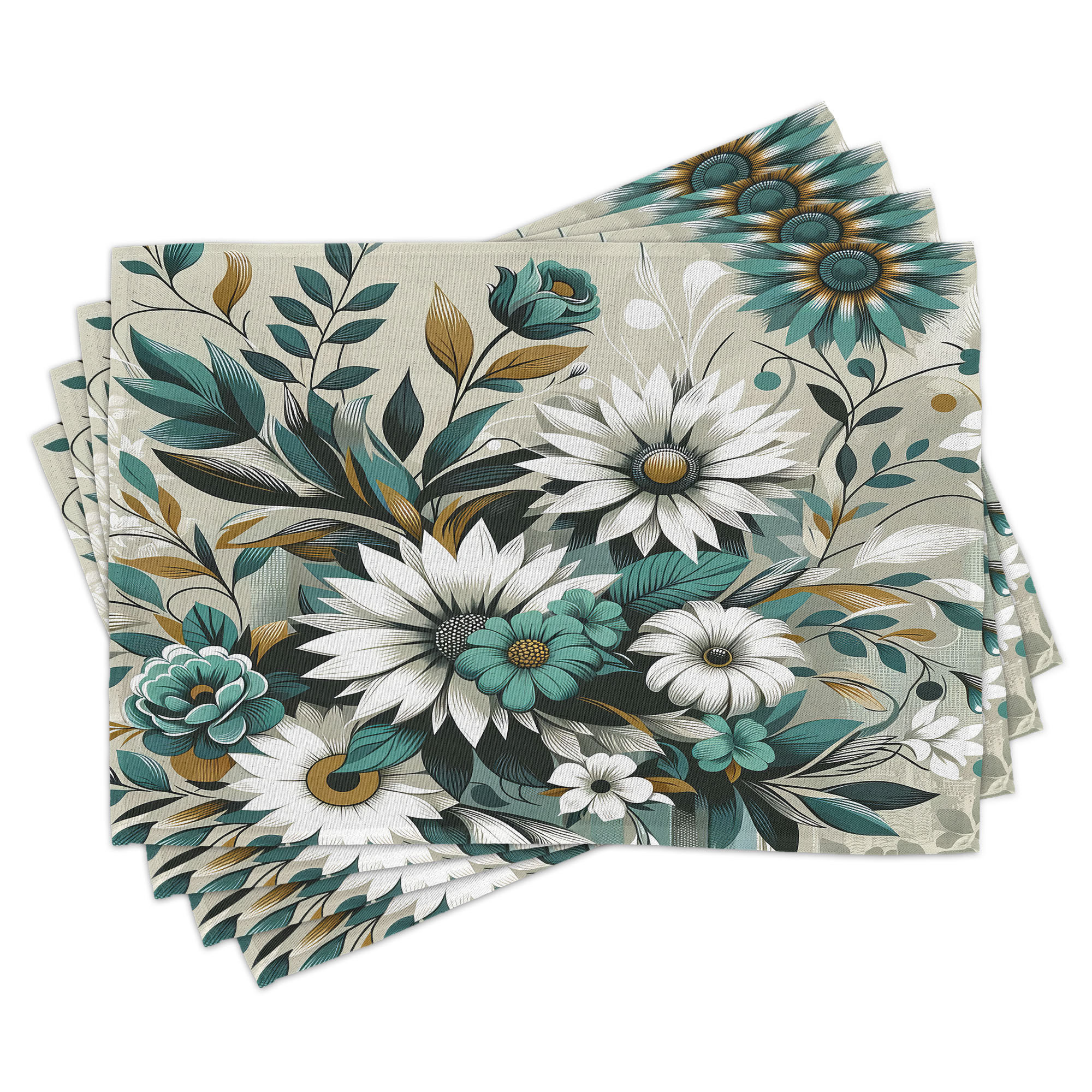Ambesonne Teal Place Mats Set of 4 Modern Urban Jungle Leaves Standard ...