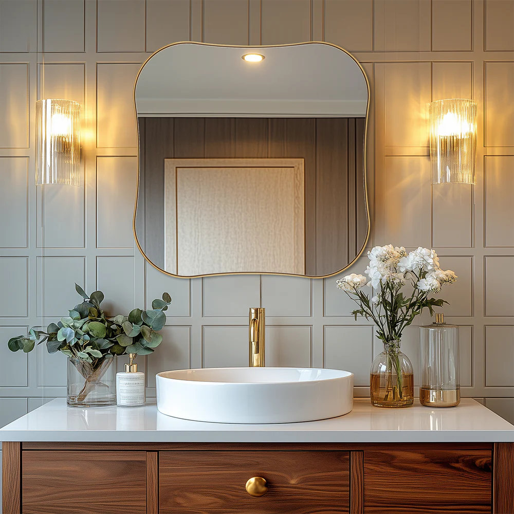 Mercer41 Contemporary Irregular Square Bathroom Mirrors | Stainless ...