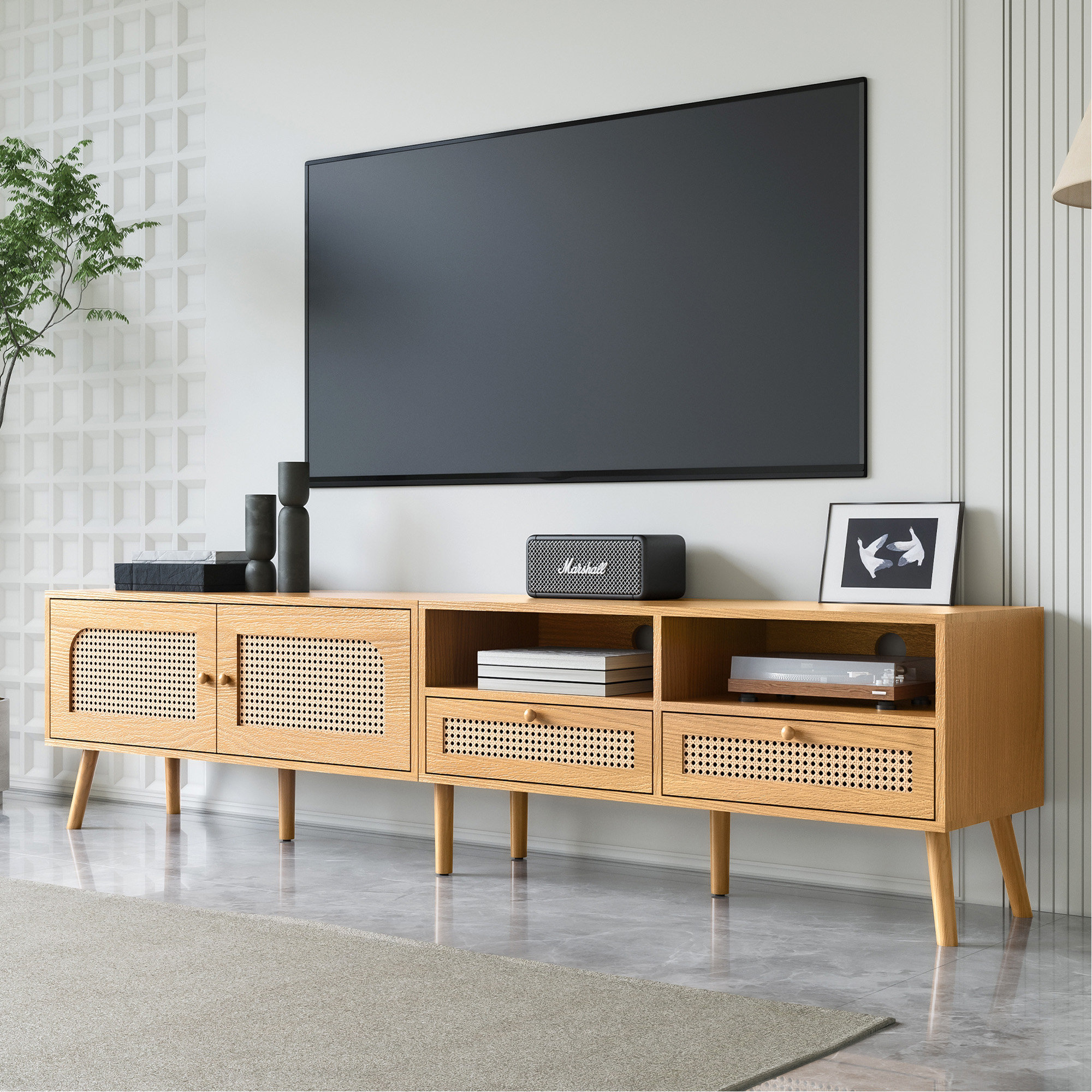 Bay Isle Home™ Versatile Modern Farmhouse TV Stand With Solid Wood Legs ...