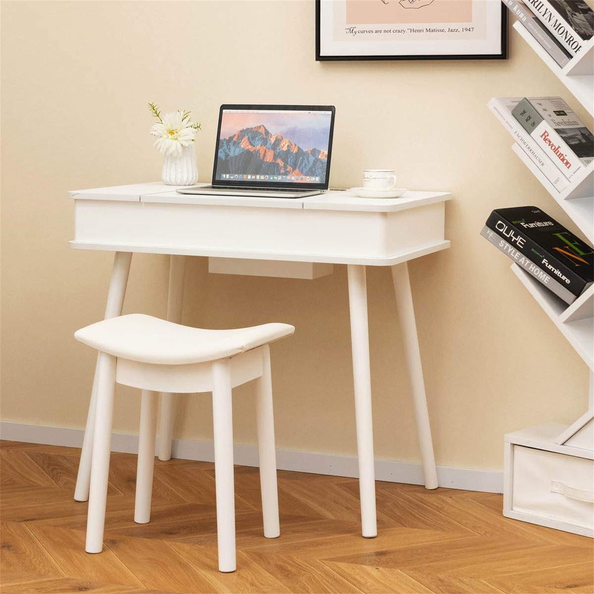 Corrigan Studio Dressing Table And Stool Set With Flip Top LED Lighted ...