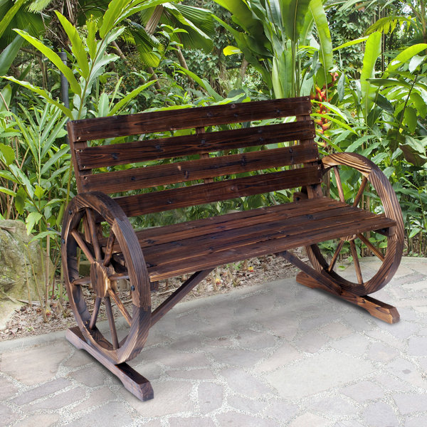 August Grove® Kasandra 41" Wooden Wagon Wheel Bench, Rustic Outdoor ...