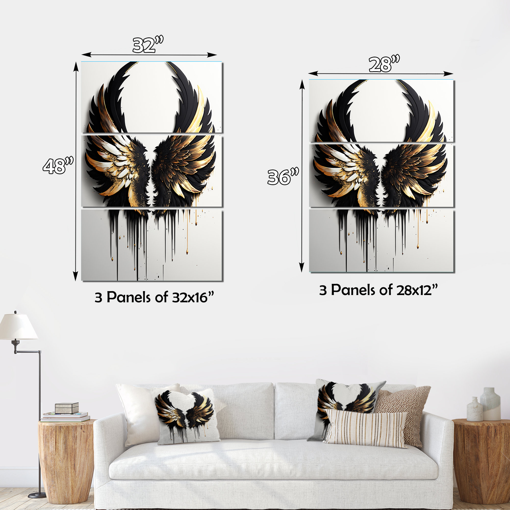 Everly Quinn Black Silver And Gold Angel Wings III - Wings Angel Canvas ...