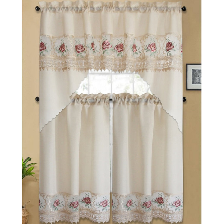 Winston Porter Maxus Floral Ruffled 60'' W Kitchen Curtain | Wayfair