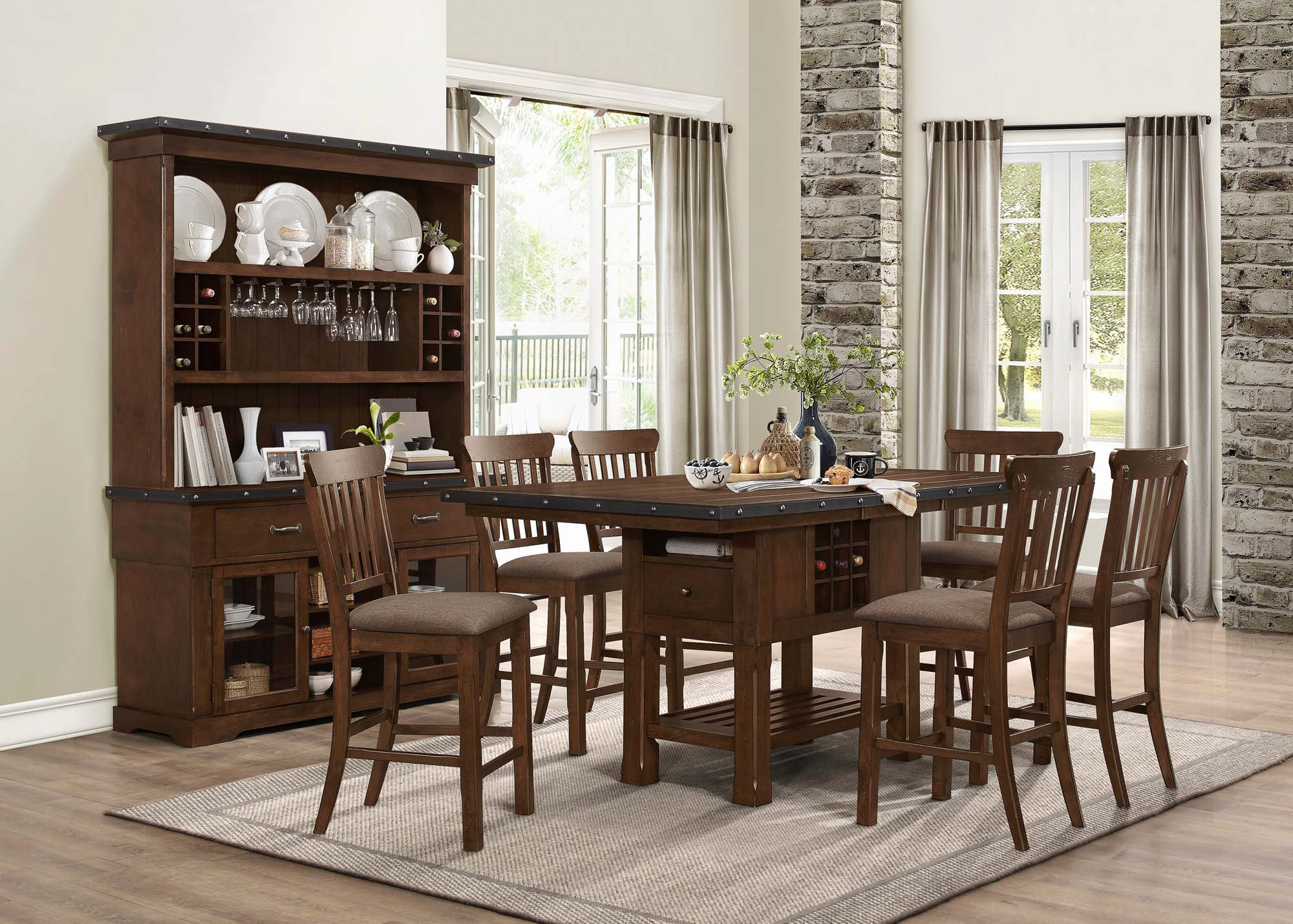 wtressa 7Pc Dining Set Storage Base Counter Height Table And 6 Counter ...