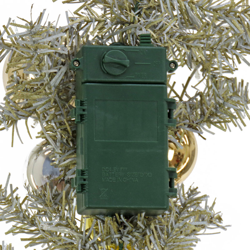 The Holiday Aisle® 9 ft. Pre-Lit Gold Ornament Metallic Garland | Wayfair