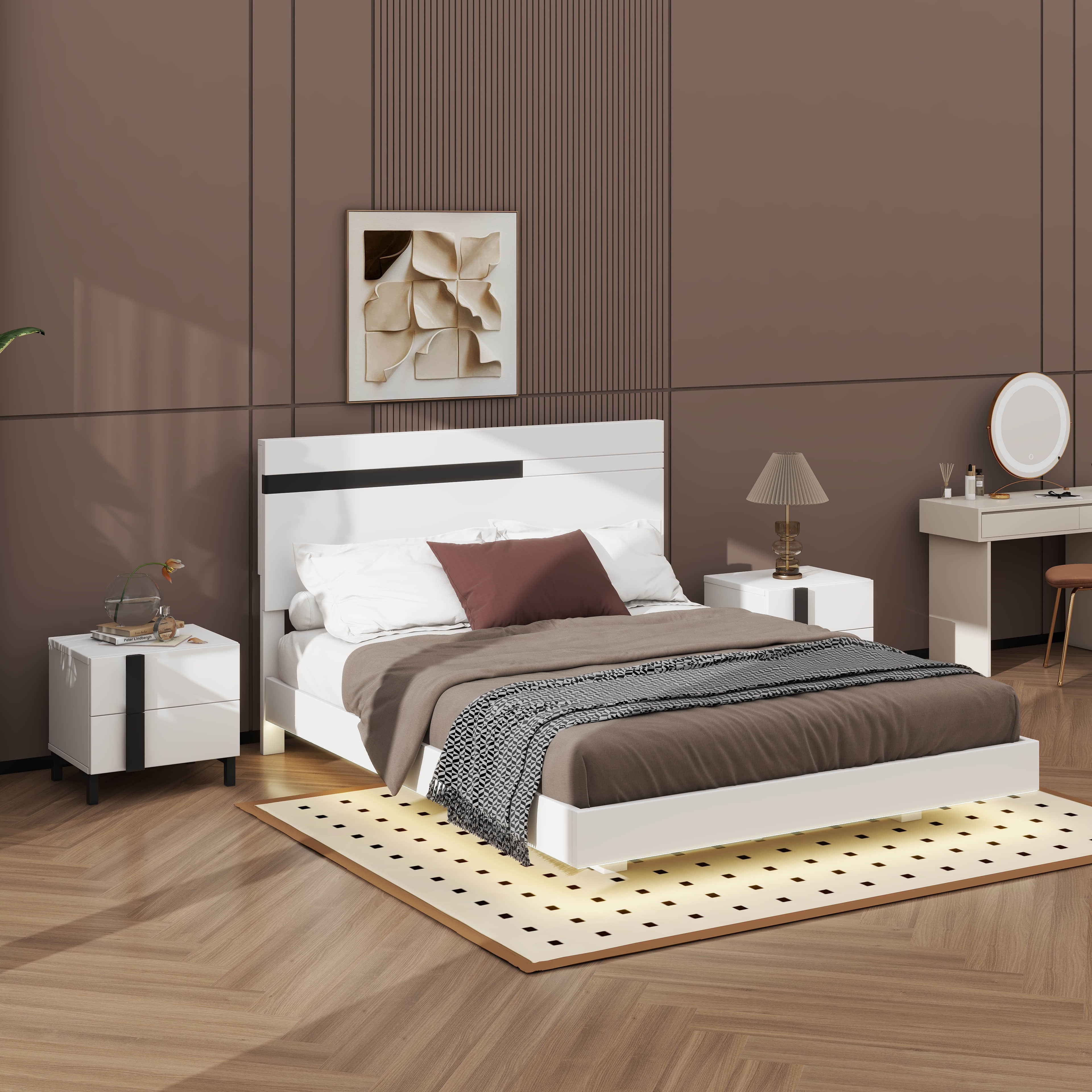 Latitude Run® Queen-Sized 3-Piece Platform Floating Bed Frame Set ...