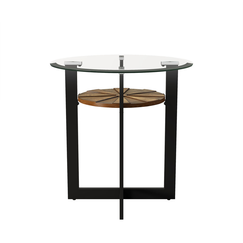 Ebern Designs Glass Top End Table With Wood Shelf, Small Round Side ...