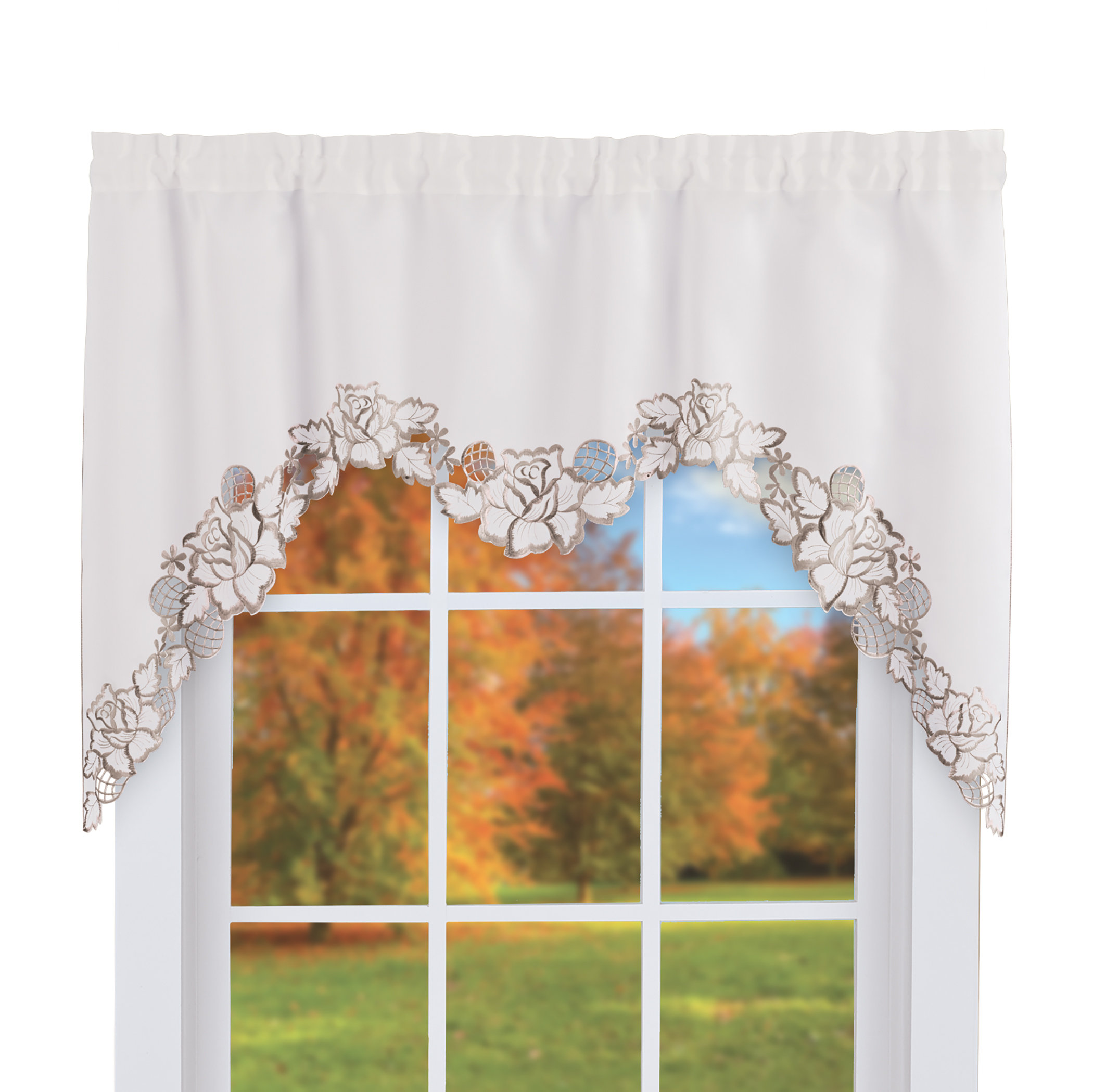 Winston Porter Lattice Embroidered Rose Elegant Window Swag Valance ...