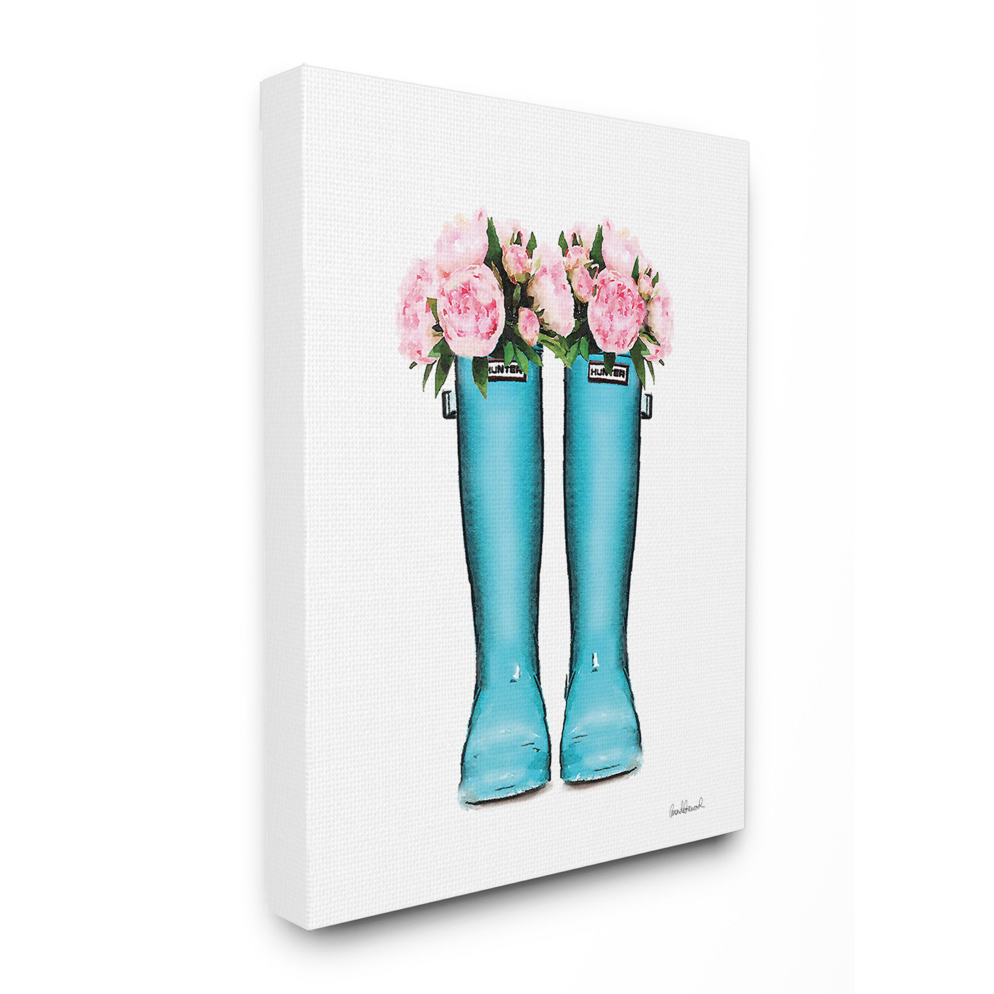 House of Hampton 'Cyan Boots Pink Flowers' Watercolor Painting Print ...