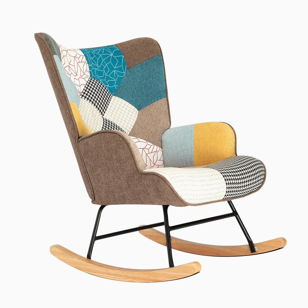 George Oliver Rocking Chair With Ottoman, Mid Century Fabric Rocker ...
