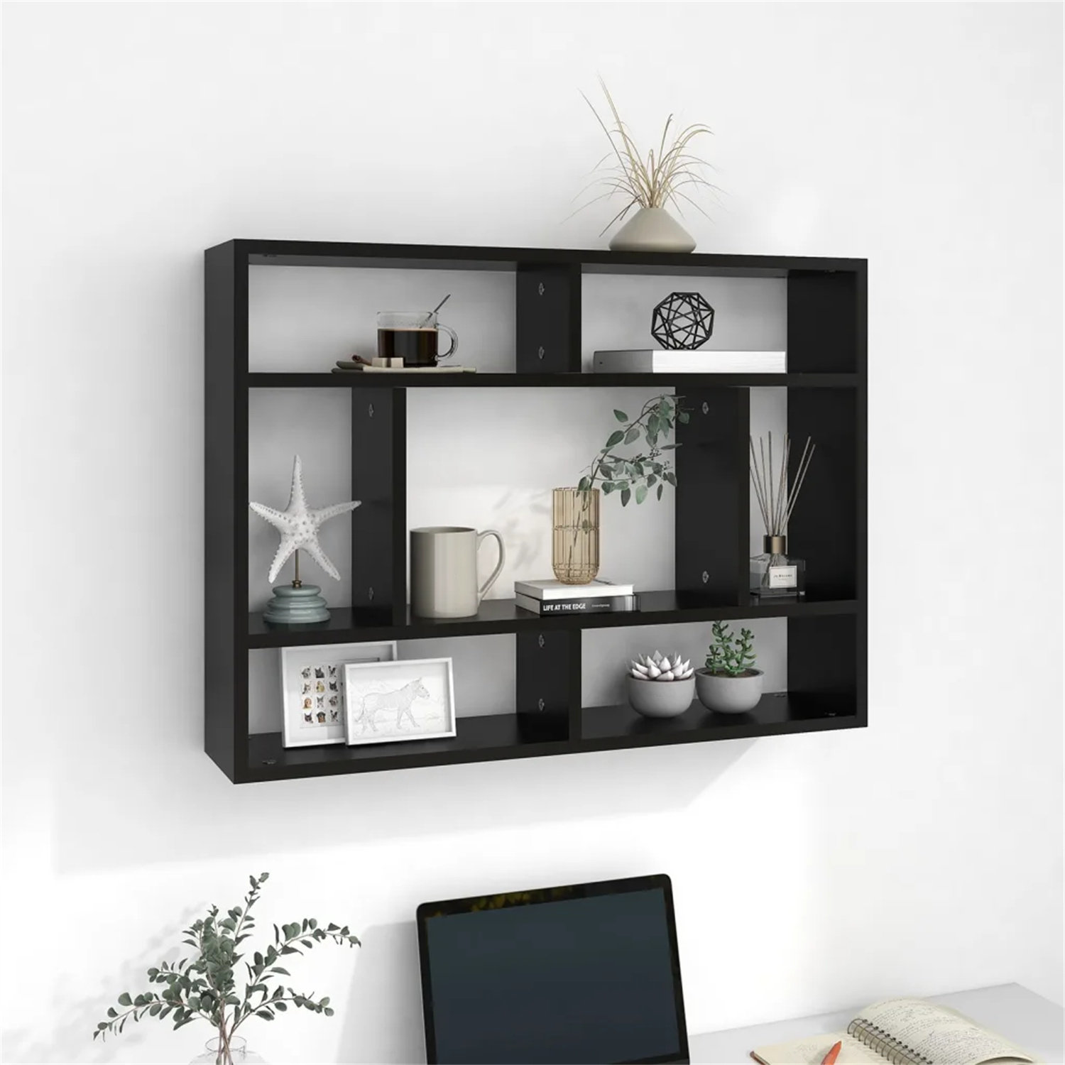 vidaXL Wall Shelf Hanging Floating Storage Rack Living Room Engineered ...