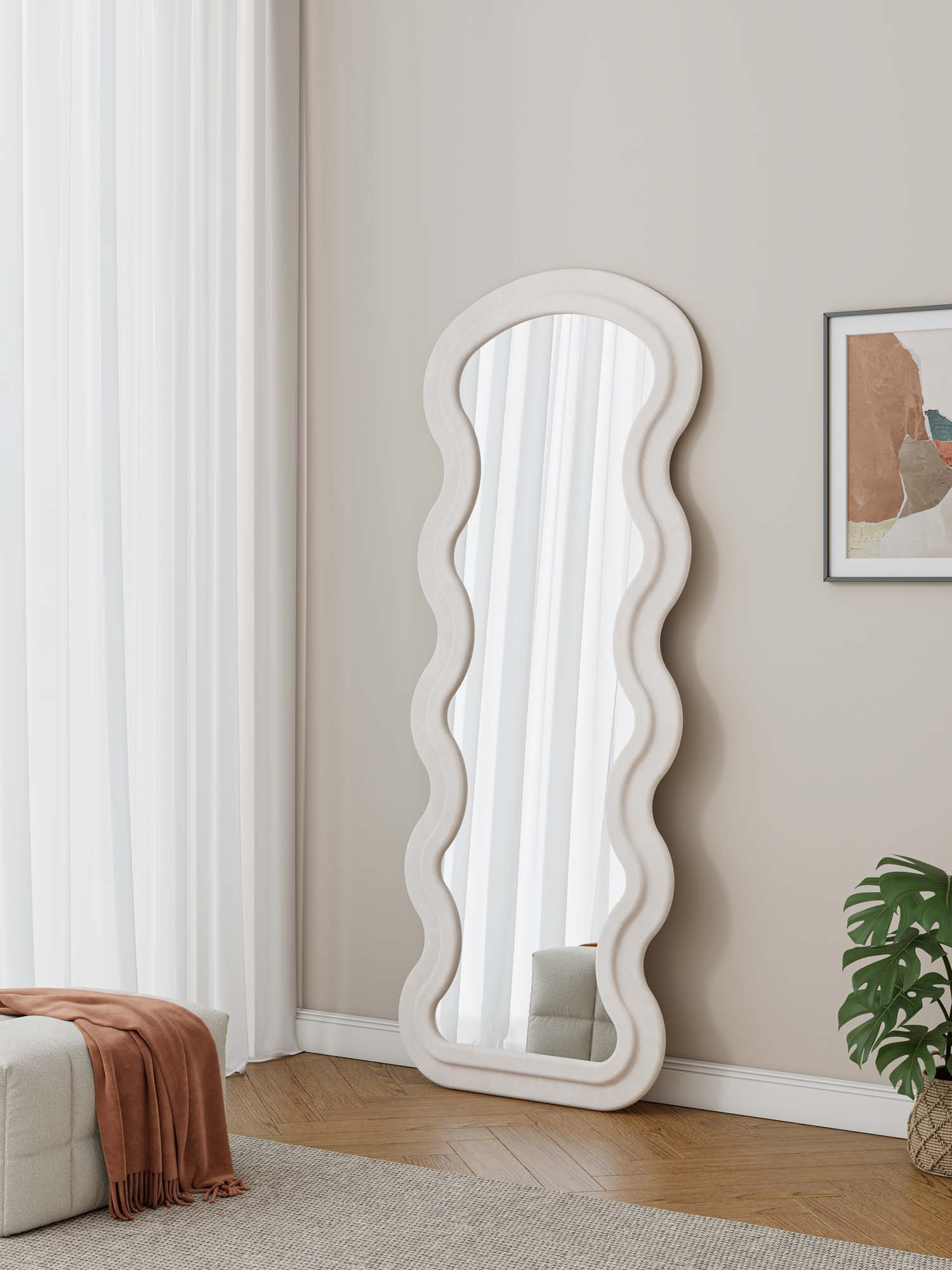 Wrought Studio™ Flannel Full Length Wave white Floor Mirror with Stand ...