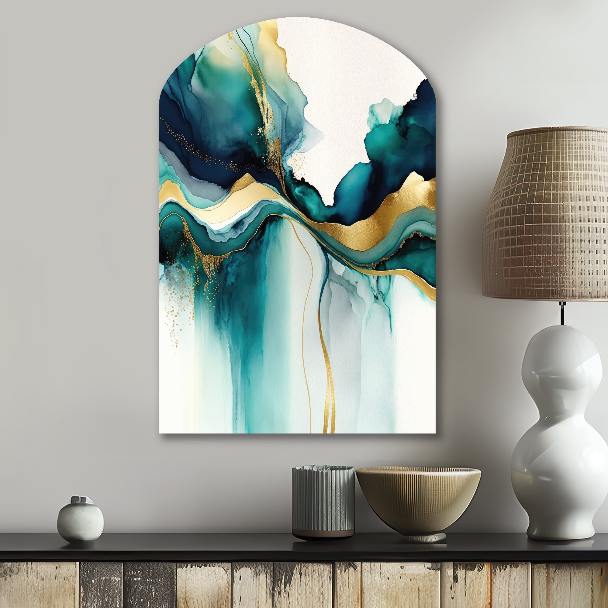 Design Art Teal And Gold Abstract Expression I - Abstract Liquid Ink ...