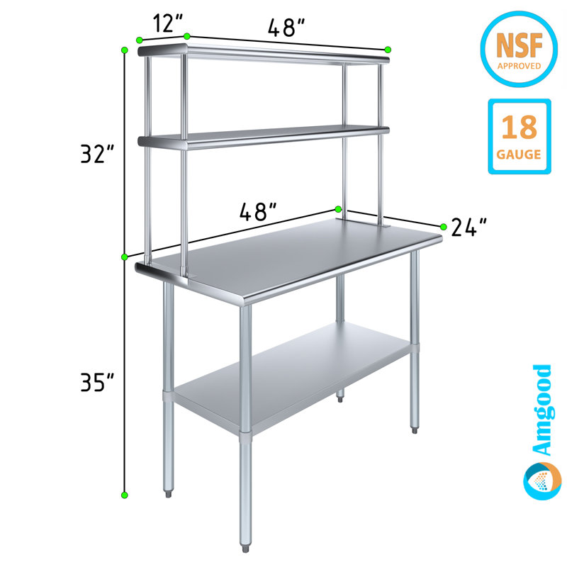 Amgood Stainless Steel Top Workbench With 2 Tier Shelf & Reviews | Wayfair
