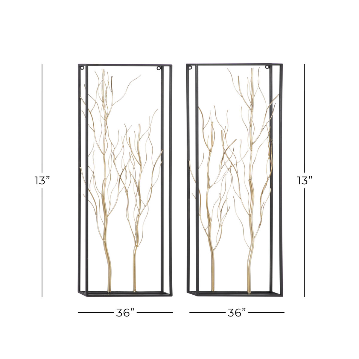 Mercer41 Metal Branch Tree Gold Wall Decor with Black Frame Set ...