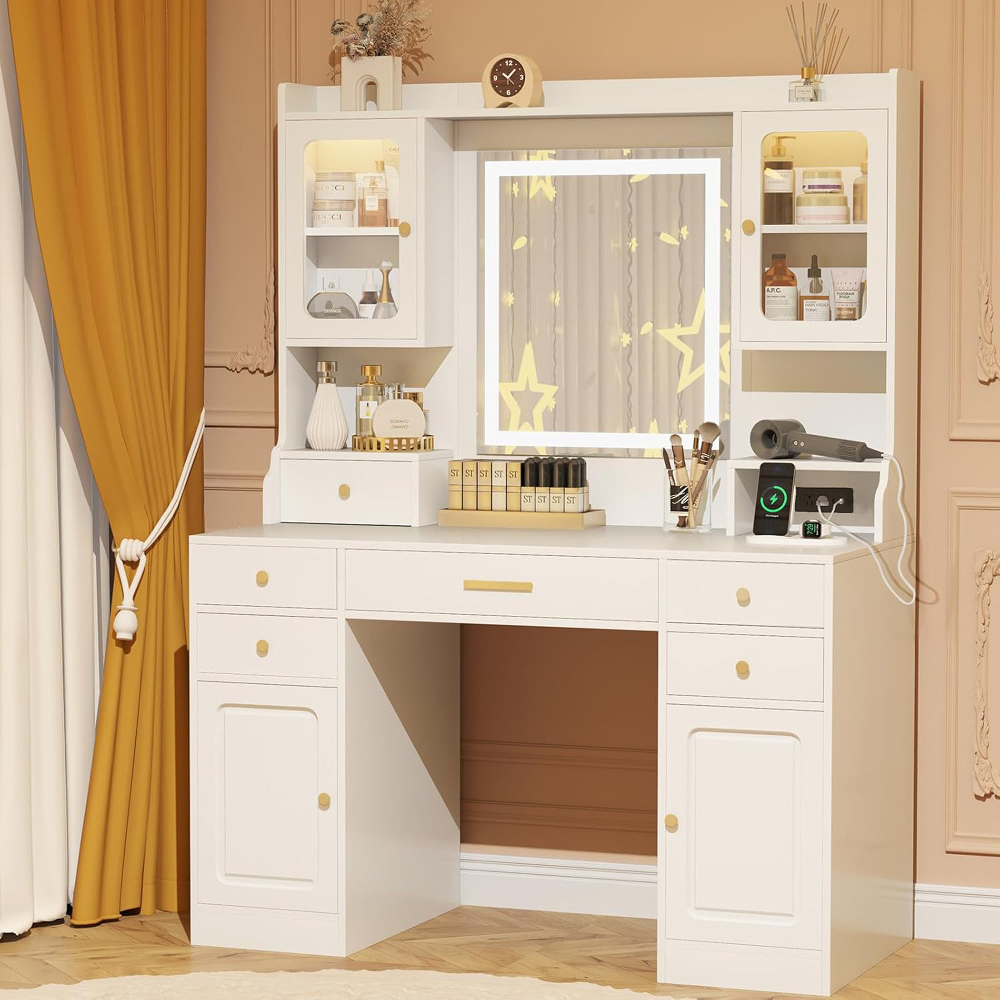 Ivy Bronx Vanity Desk With Mirror And 3 Lighting Modes Adjustable ...