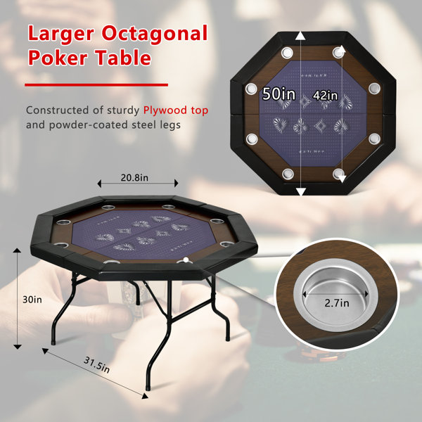 RayChee 50'' 8-Player Poker Table Foldable, Upgraded Folding Octagon ...