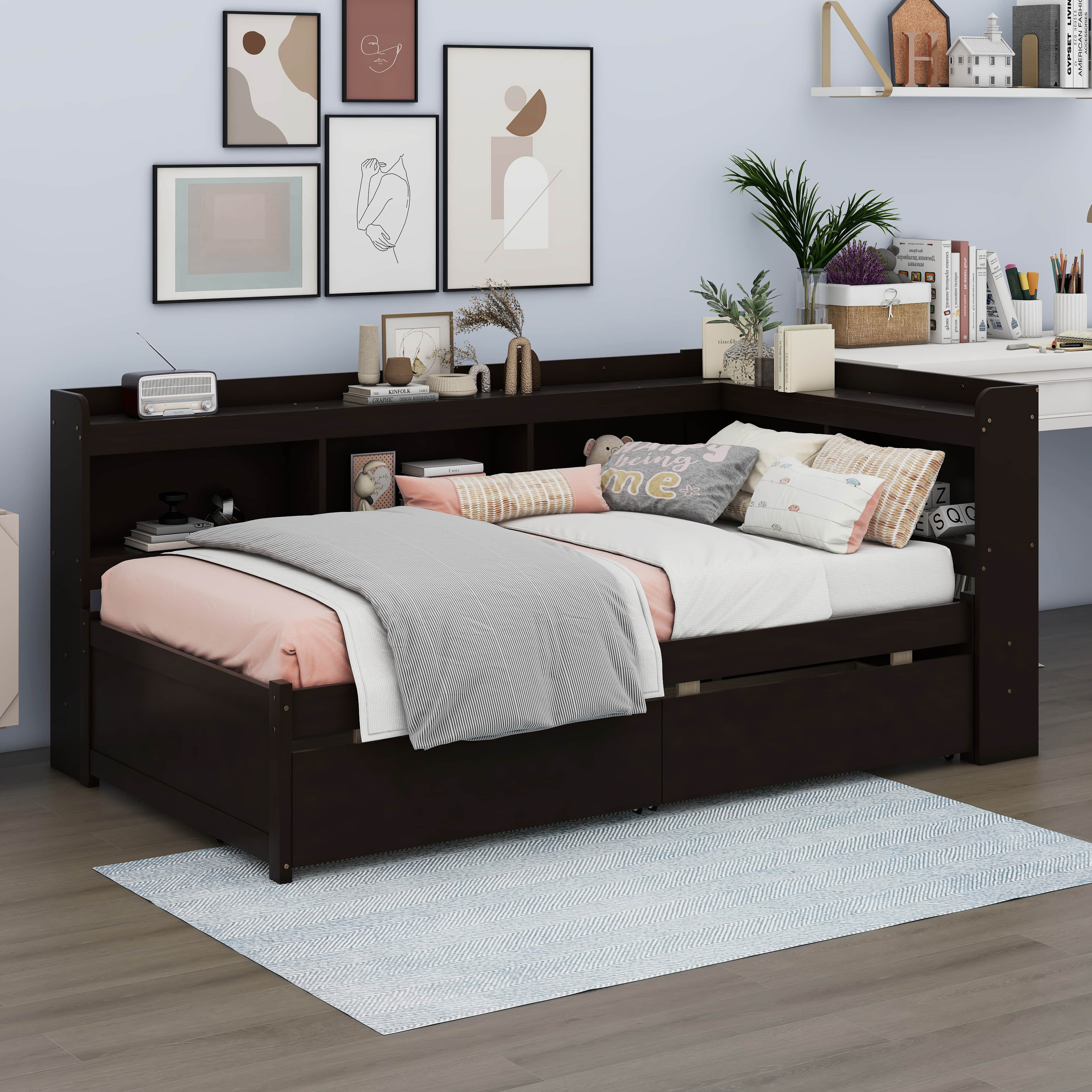 Latitude Run® Twin Size Daybed With Storage Bookcases Headboard ...