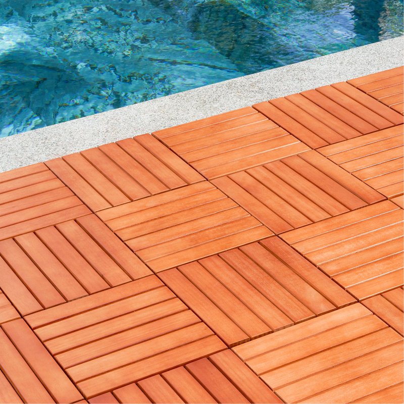 Alxfarton 6-Slat Reddish Brown Wood Interlocking Deck Tile (Set Of 10 ...