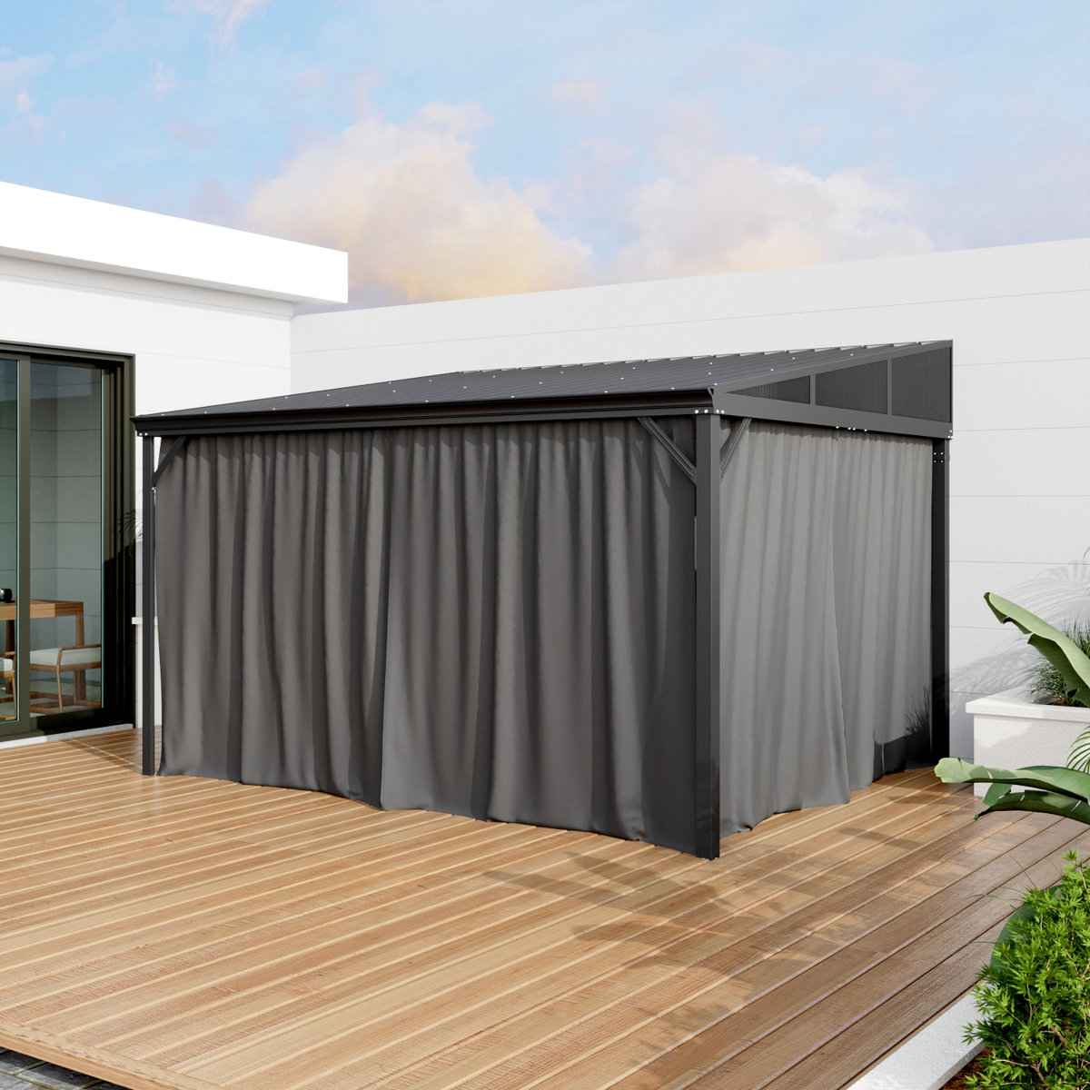 BKB365 Patio Gazebo Lean To Wall Mounted Pergola With Sloping ...