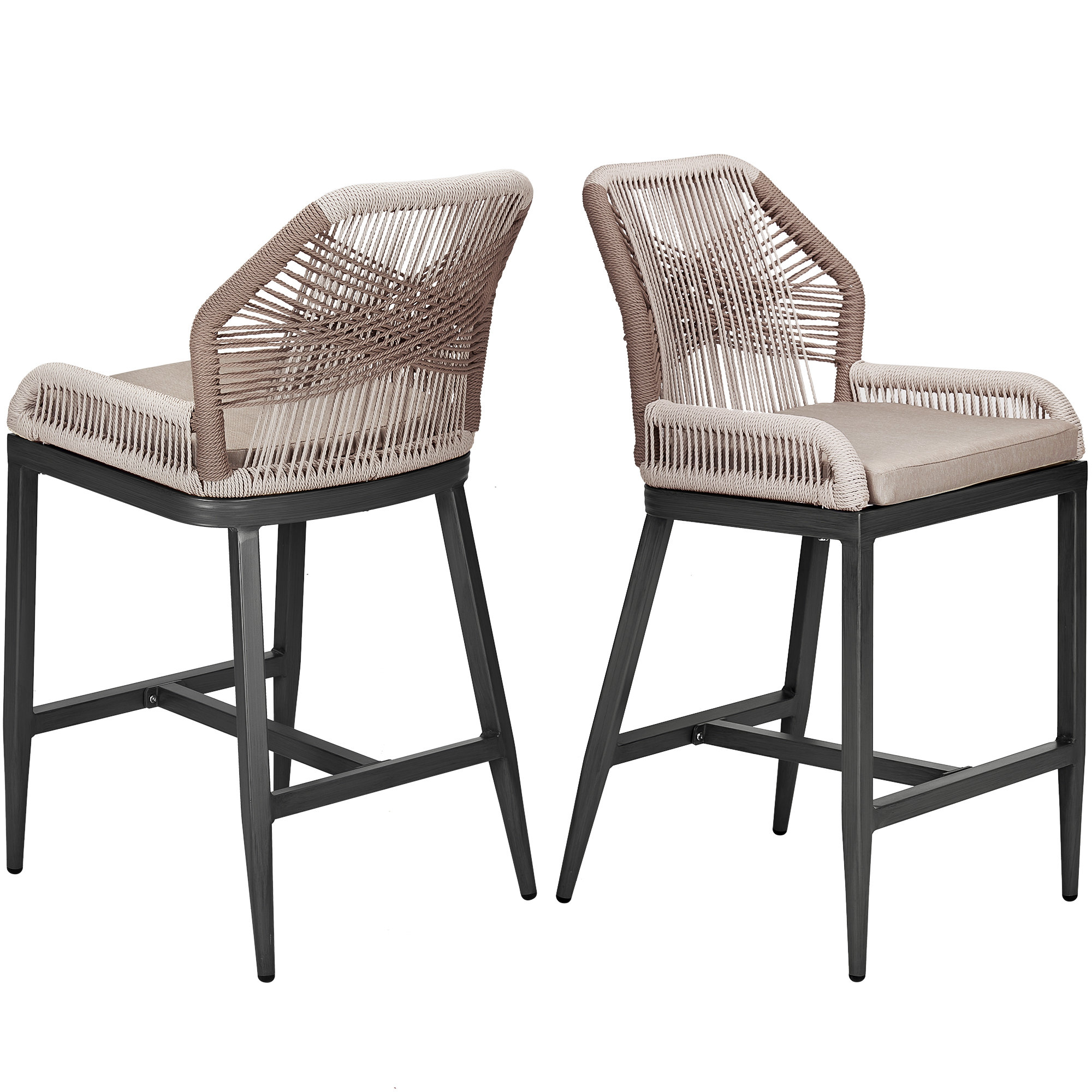 Latitude Run® Set of 2 Rattan Woven Outdoor Counter Height Bar Stools ...