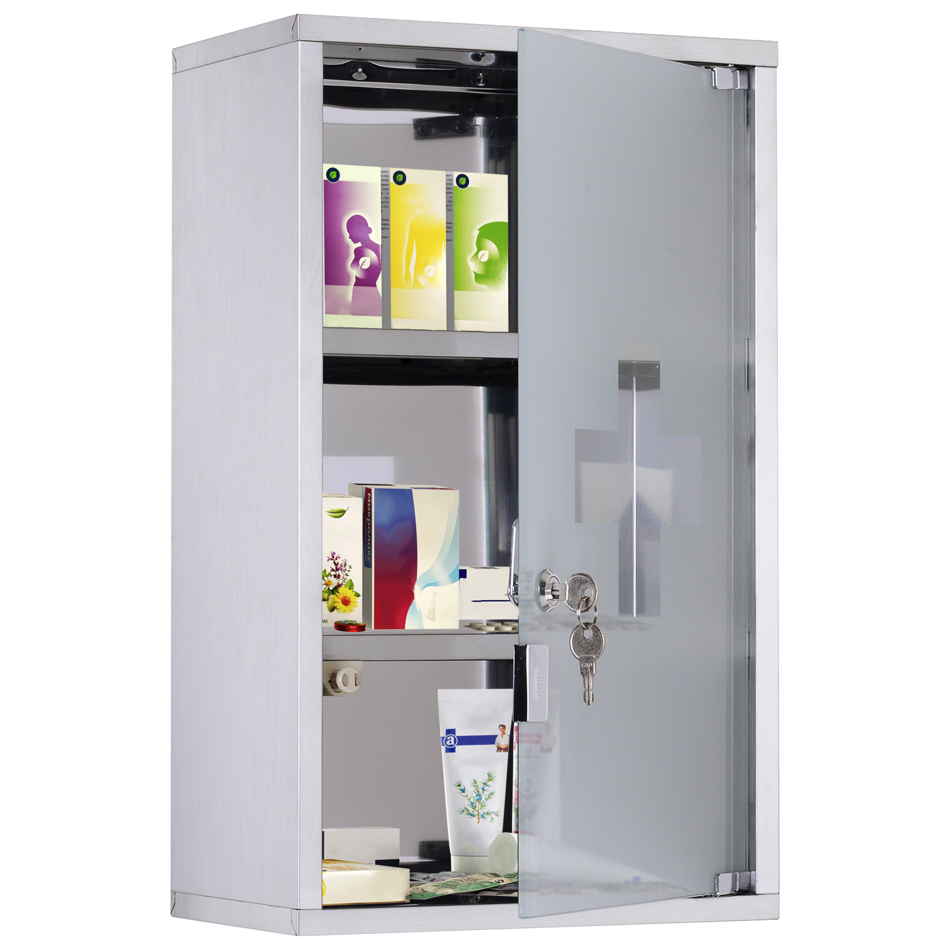 Latitude Run® Lockable Meds Cabinet With Glass Door, Stainless Steel ...