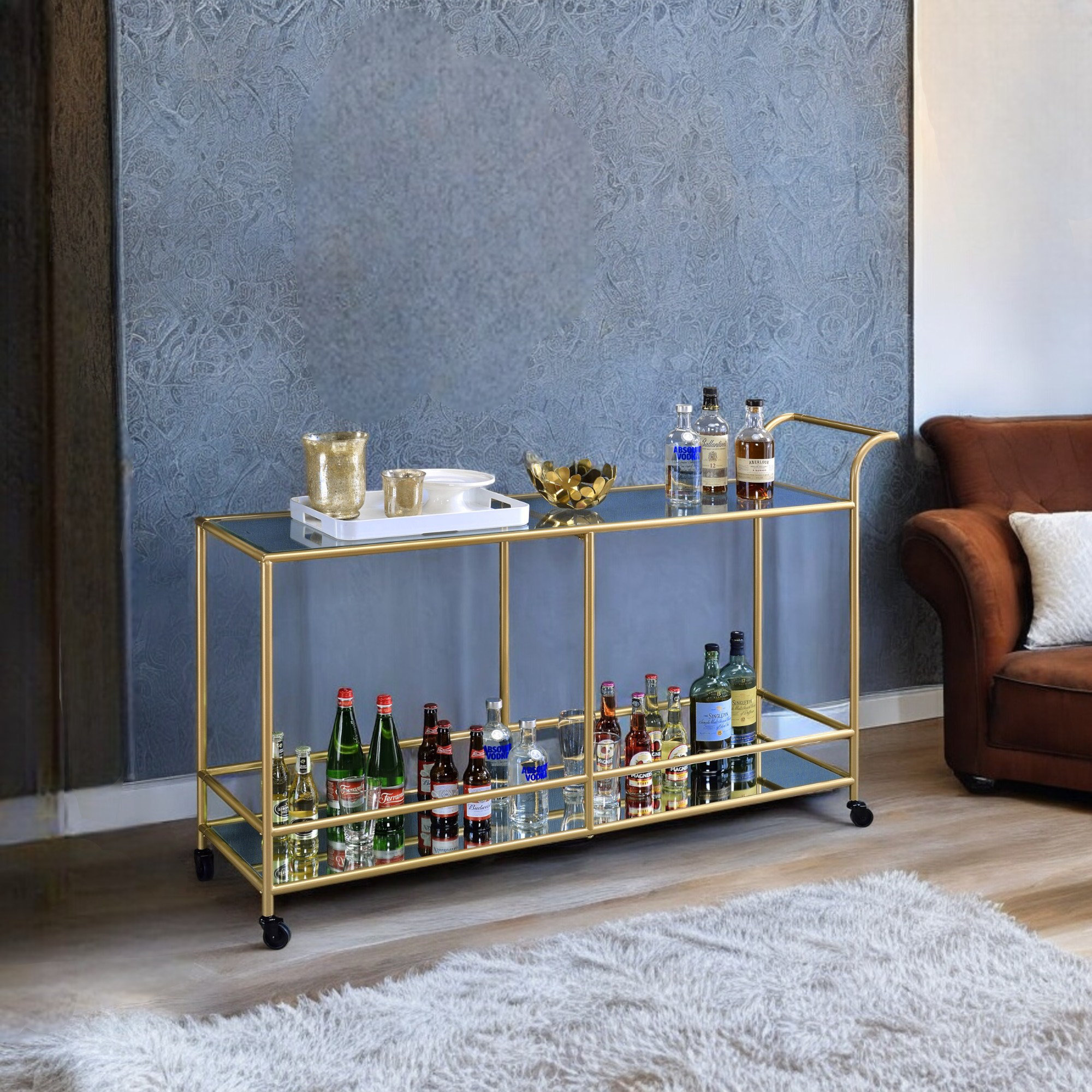 Everly Quinn Kenda Rectangular Bar Cart in Gold & Reviews | Wayfair