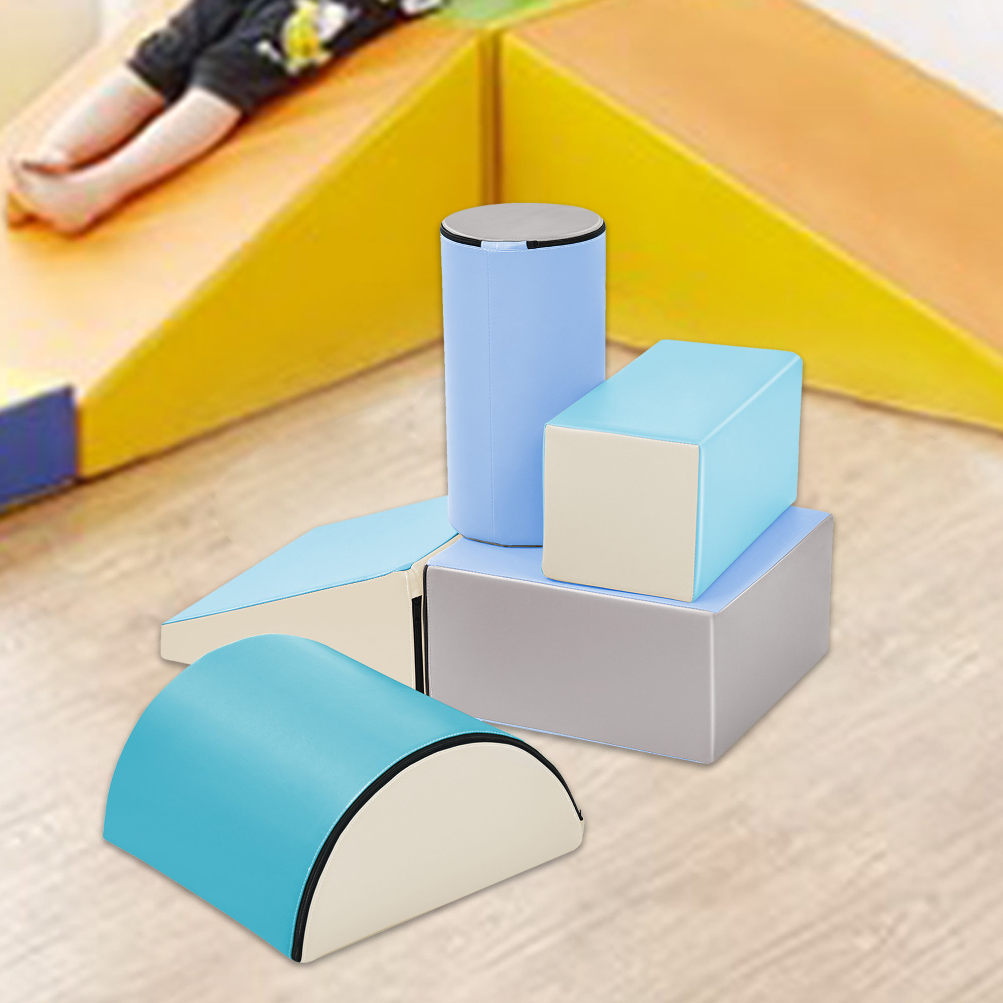 Naiyafly 5Pcs Blue Foam Playset Set With Fastening Strips(Ramp,Square ...