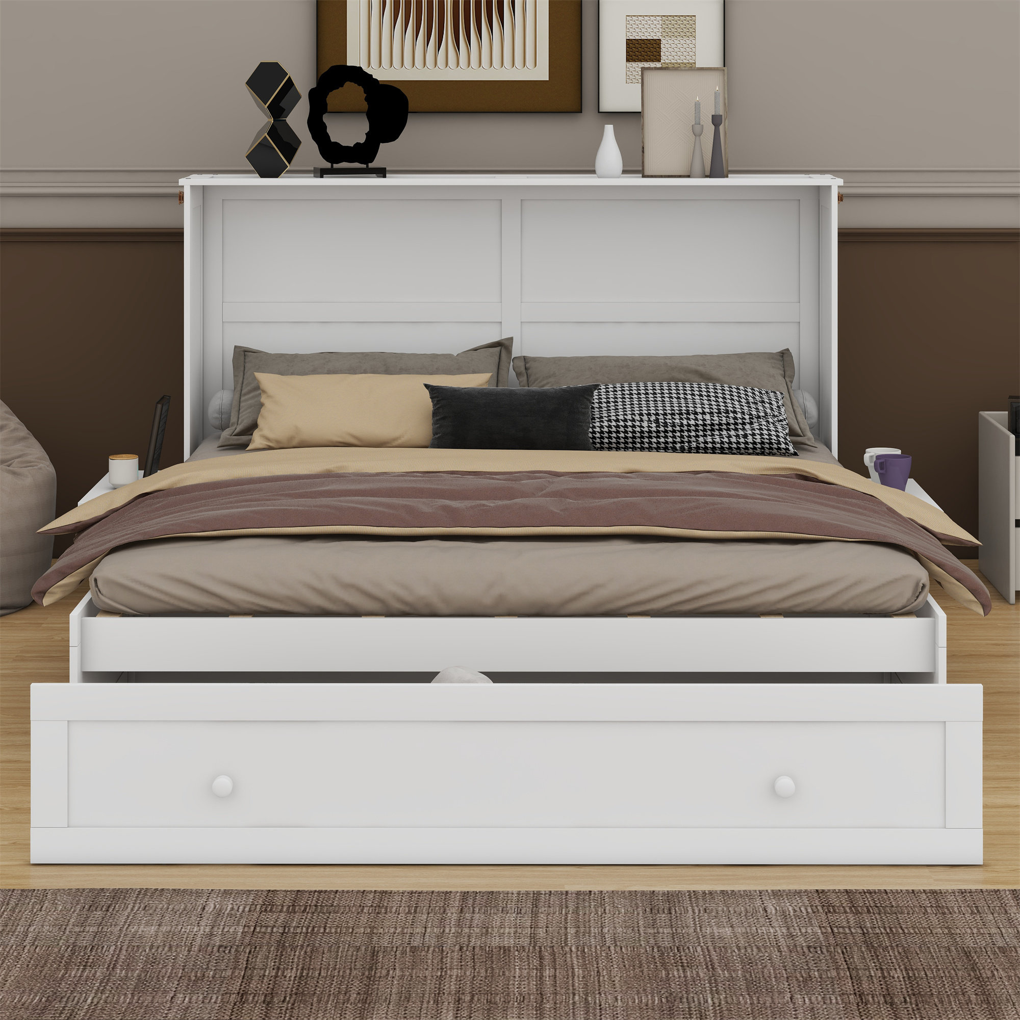 Red Barrel Studio® Murphy Bed With Drawer And Little Shelves | Wayfair