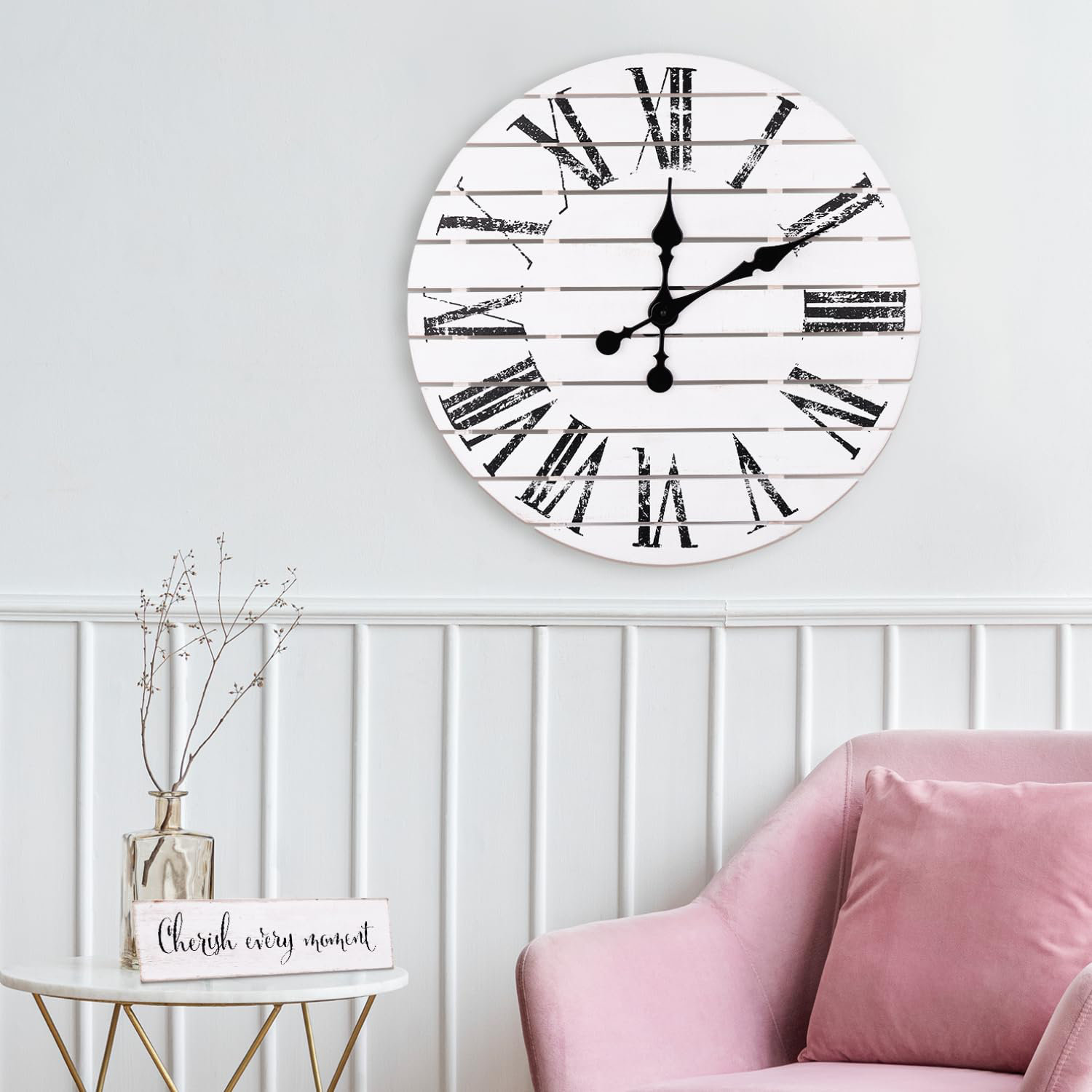 Gracie Oaks Large Farmhouse Wall Clock - 24 Inch Round Shiplap ...