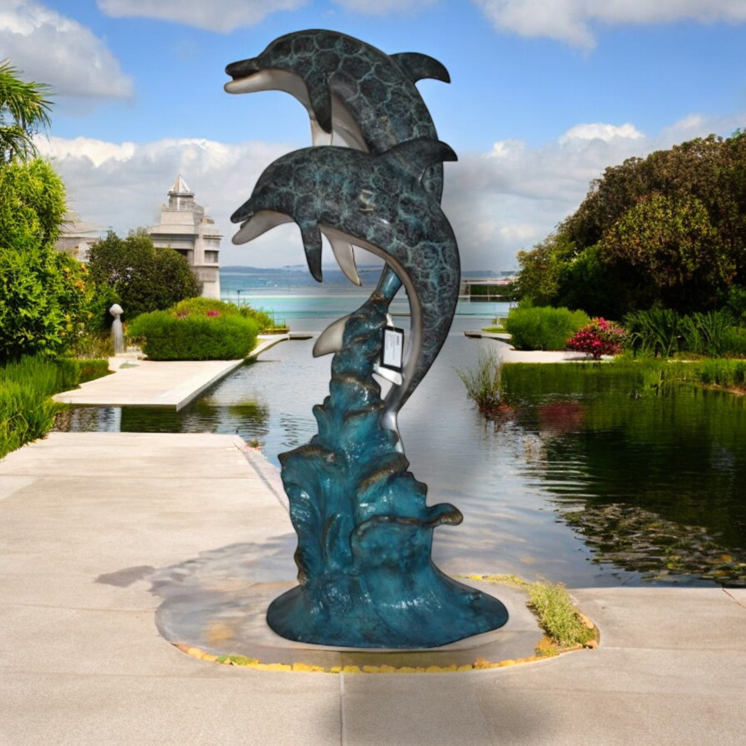 Rosecliff Heights Two Dolphins fountain Bronze Statue, Snowden Elegant ...
